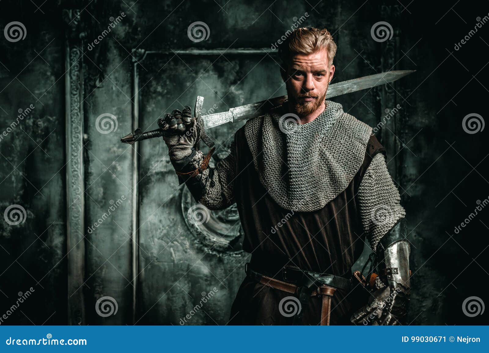 Medieval Knight with Sword and Armour Stock Image - Image of aggression ...