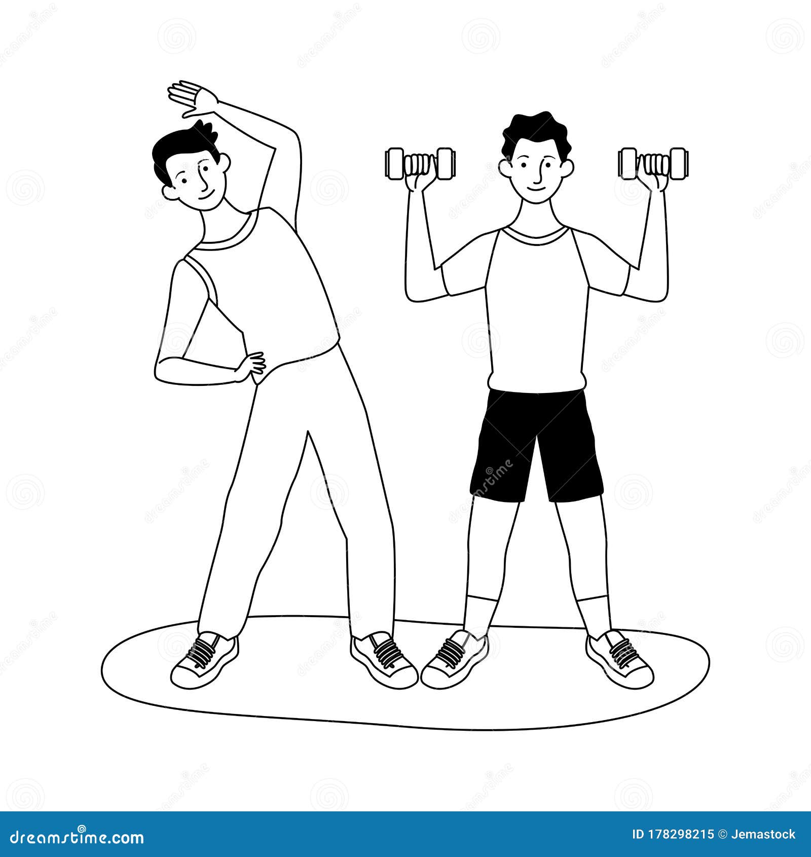 Young Men Athletes Practicing Exercise Characters Stock Vector ...