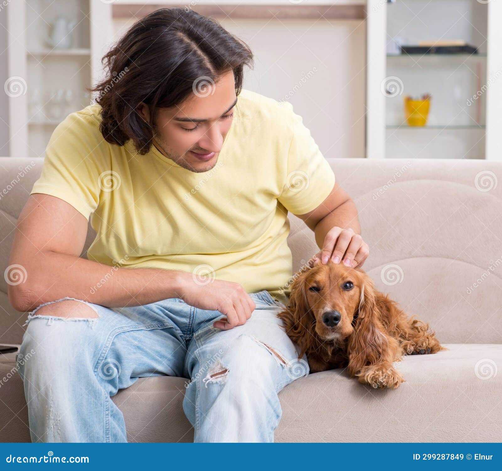 Young Man with Cocker Spaniel Dog Stock Image - Image of happy, breed ...