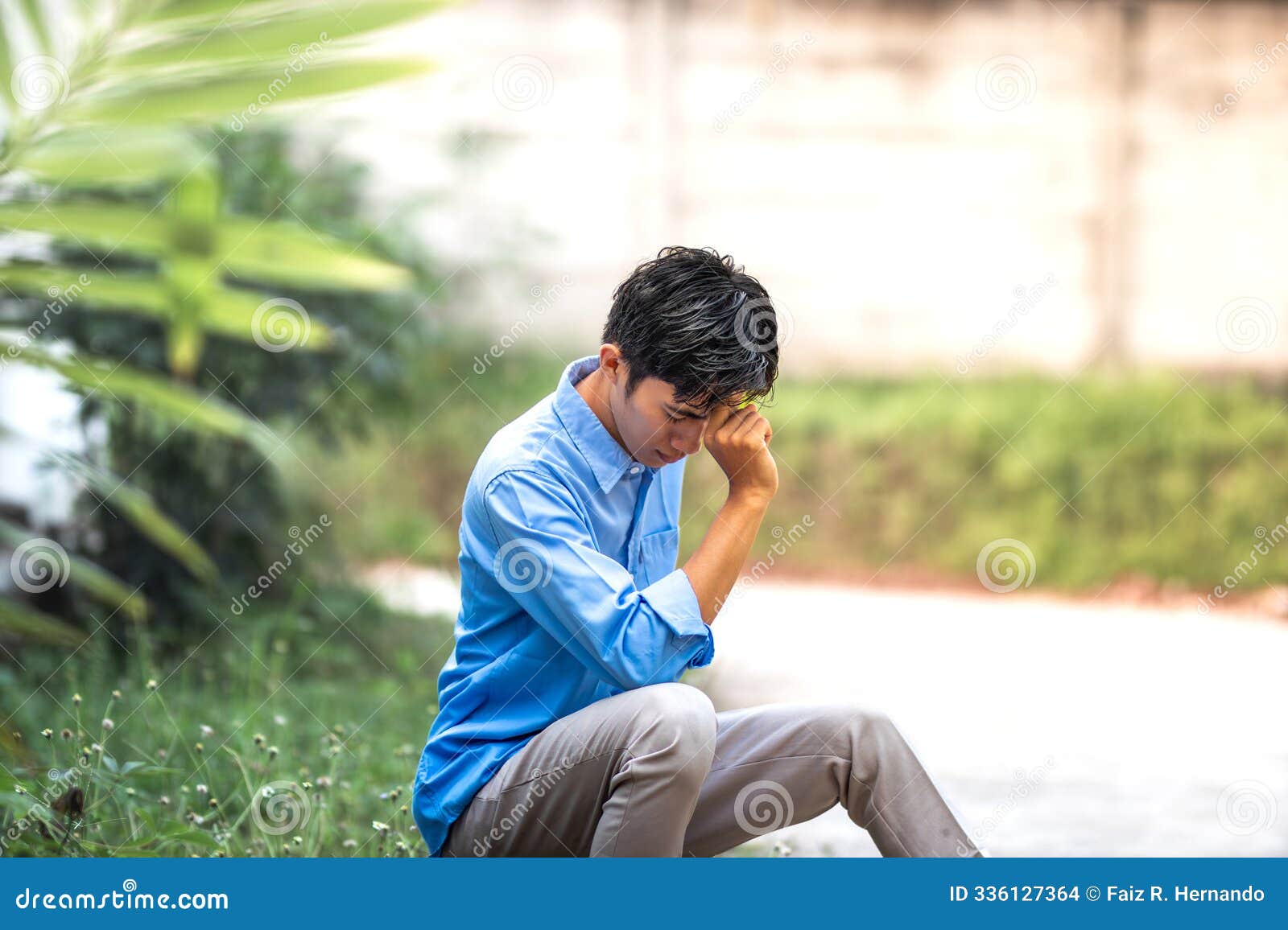 Young Men in Depression Sitting Alone in the Park. Depressed and ...