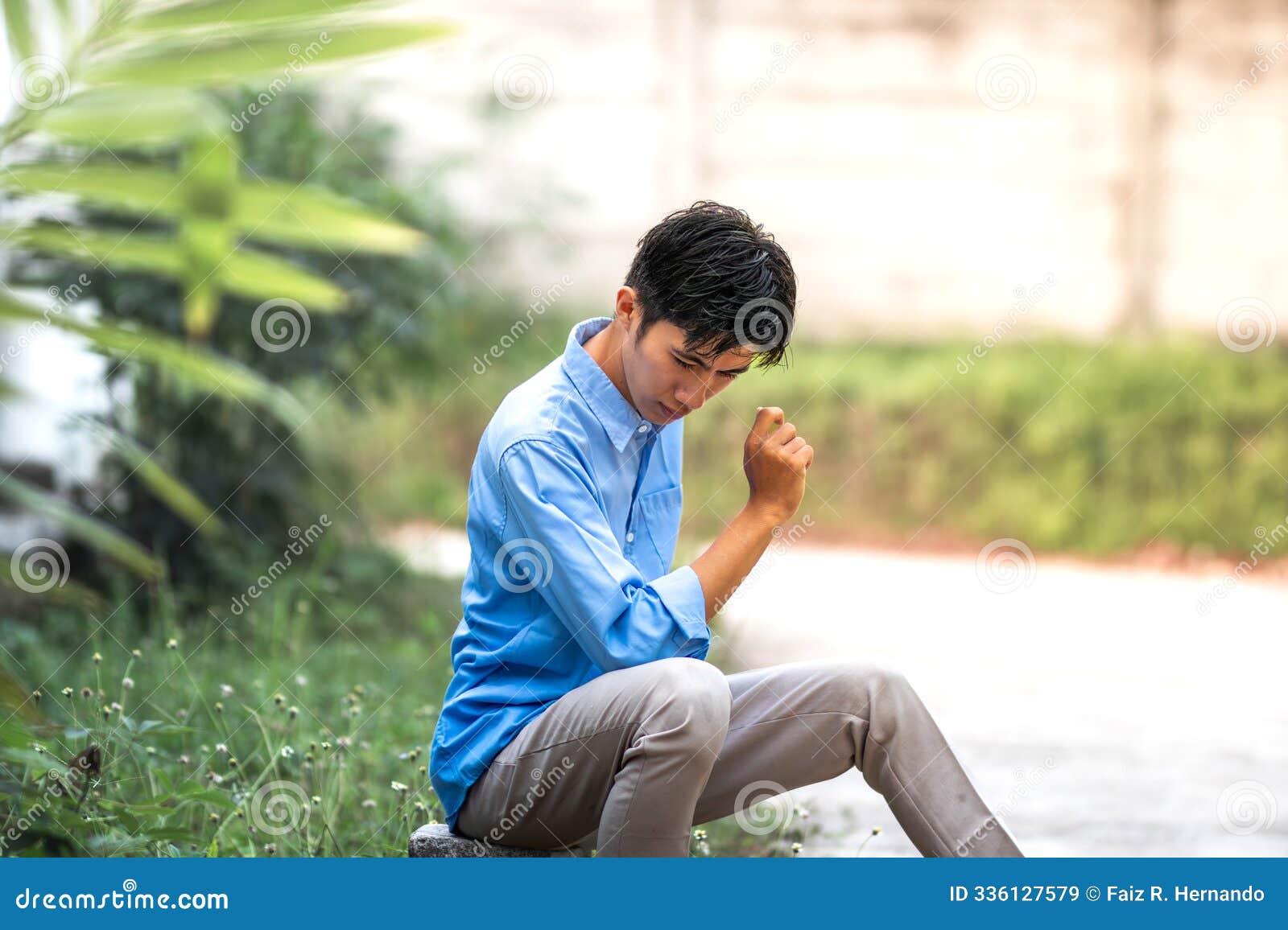 Young Men in Depression Sitting Alone in the Park. Depressed and ...