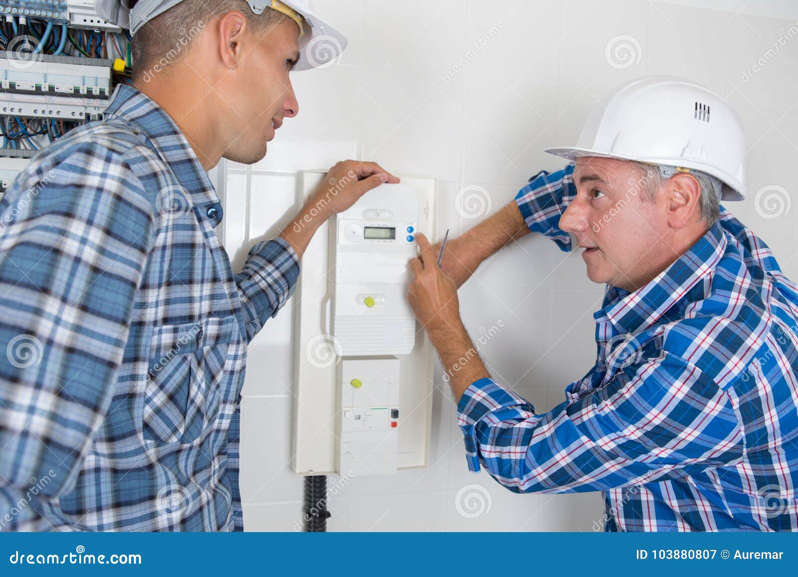 Young Men Doing Work on Panel Board Stock Image - Image of solving ...