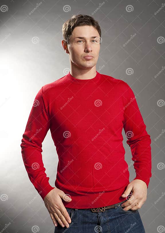Young Men Dressed in Red Sweater Stock Image - Image of elegance ...
