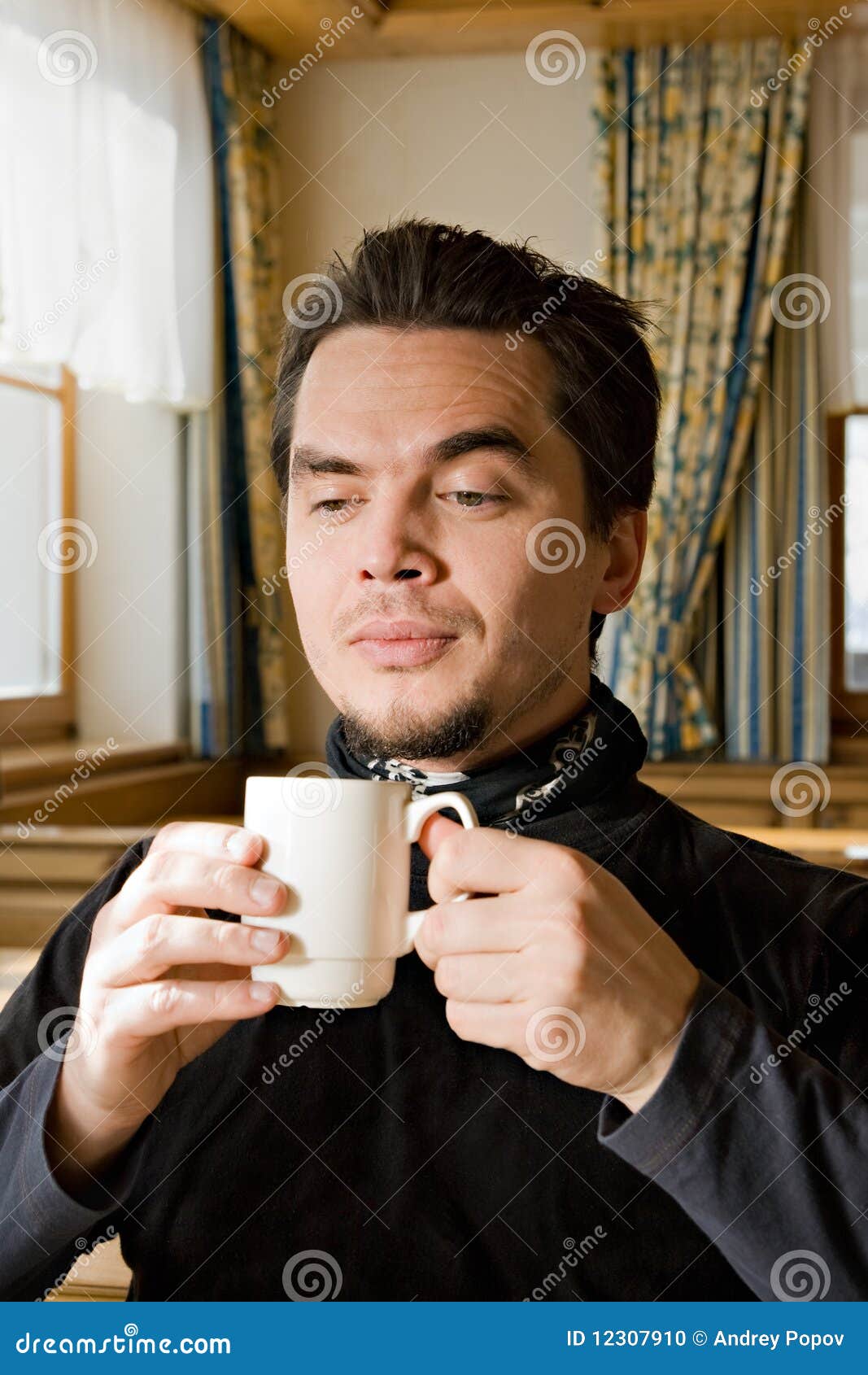 Young men drinking tea stock photo. Image of health, front - 12307910