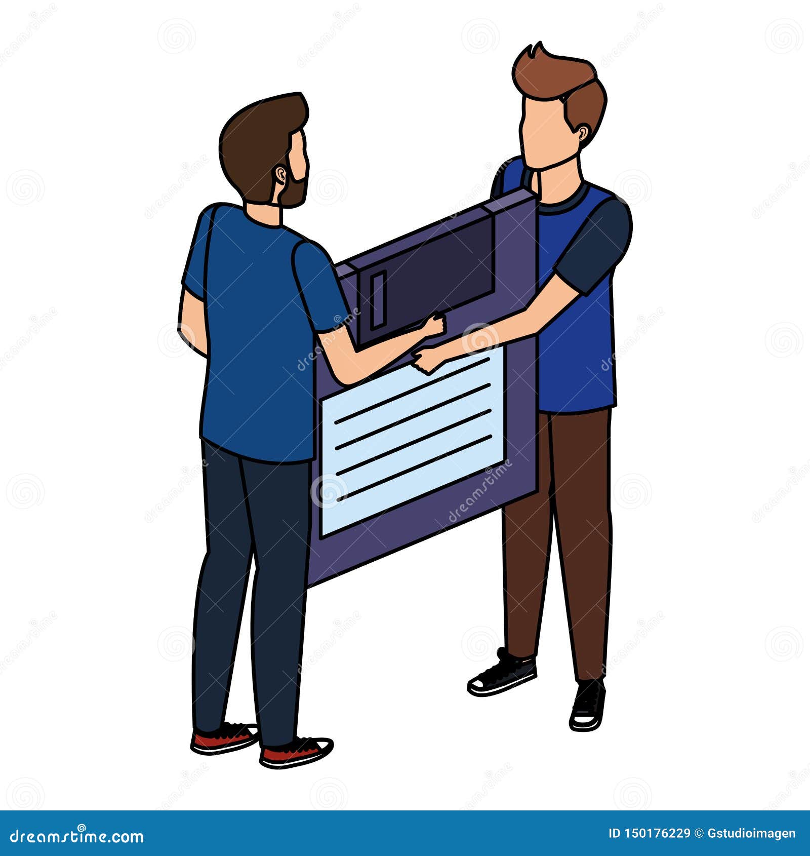 Young Men Lifting Floppy Disk Data Storage Stock Illustration ...