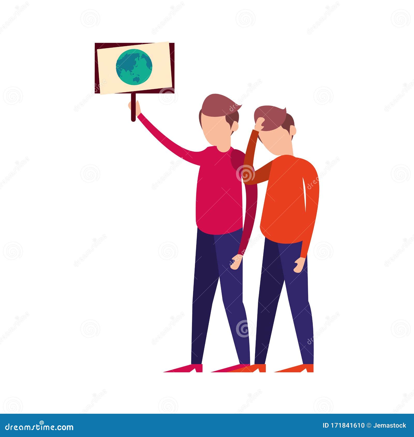 Young Men Protesting with Earth Planet in Label Characters Stock Vector ...
