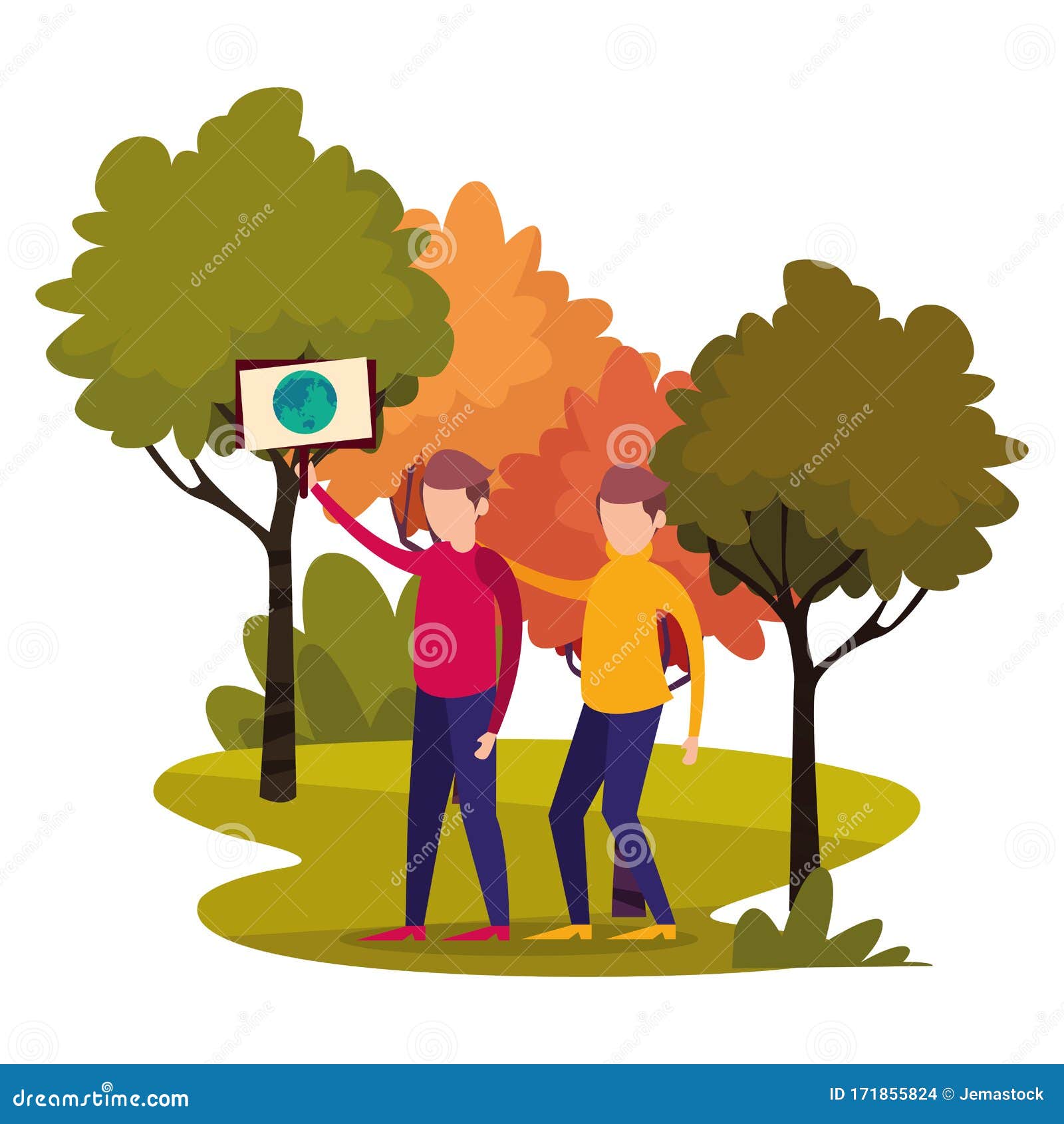 Young Men Protesting with Earth Planet in Label Characters Stock Vector ...