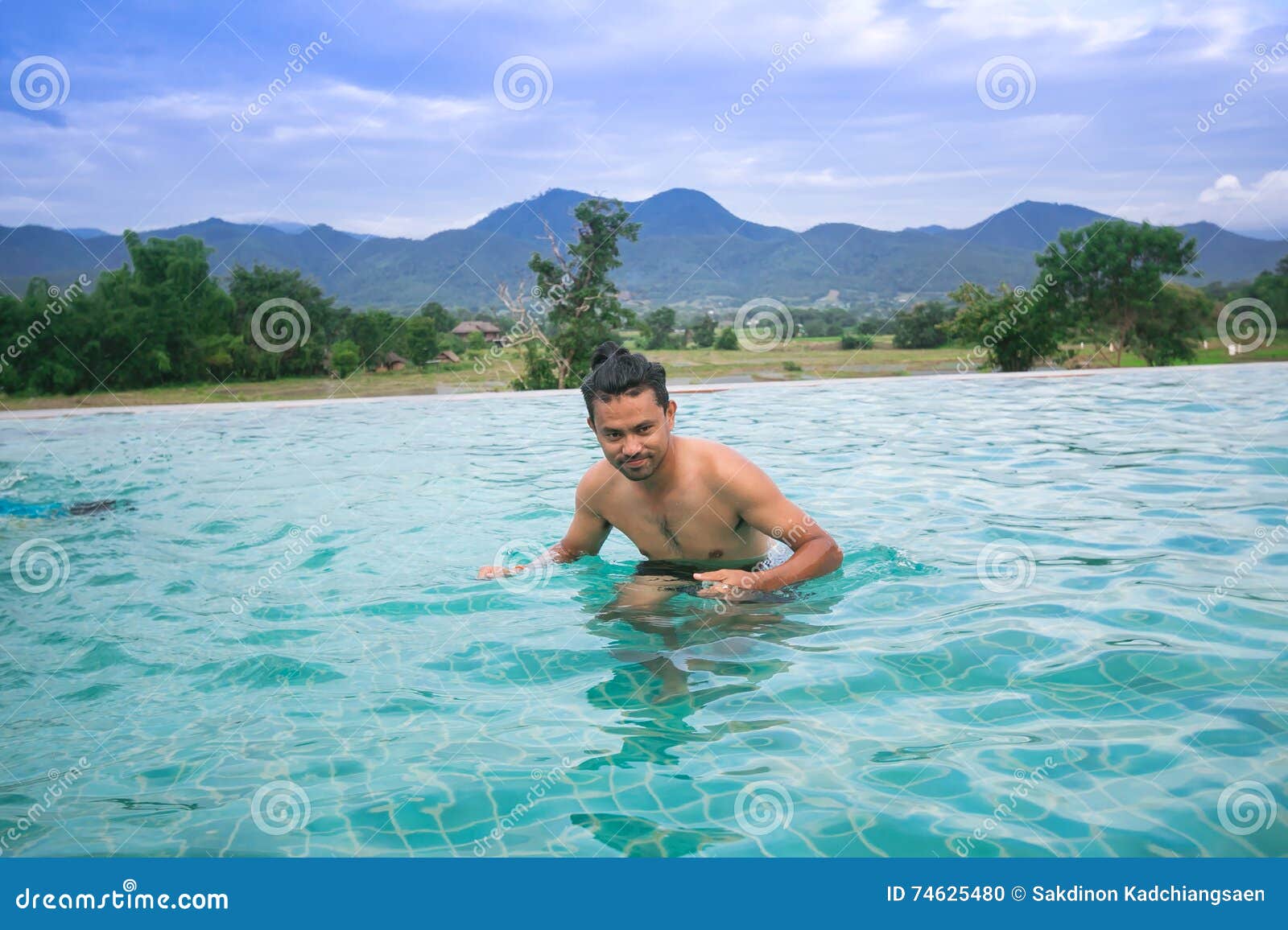 Young Men Relaxing in a Waterpool Stock Photo - Image of relaxing ...