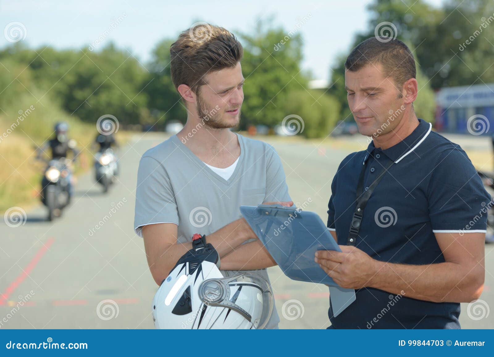 Young Man Talking To Instructor Motorcycle Training Course Stock Image ...