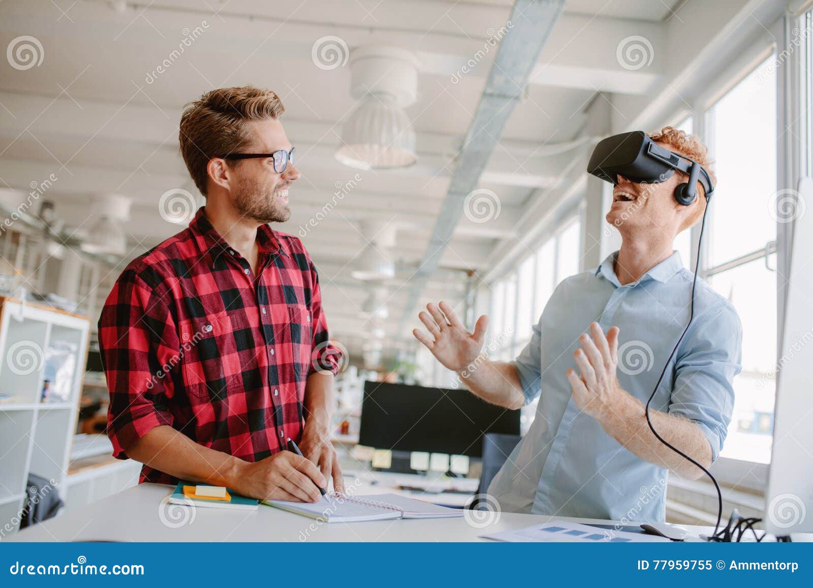 Young Men Testing Virtual Reality Technology Stock Image - Image of ...