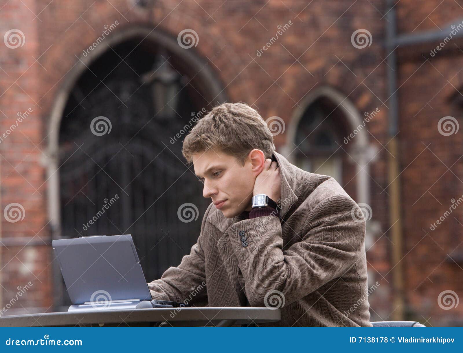 Young Men Thinking Near the Laptop Stock Photo - Image of sitting ...