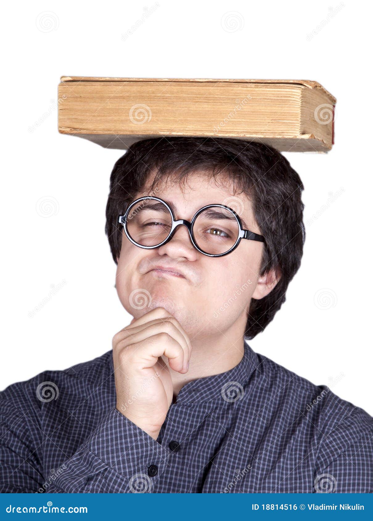 Young Men Thoughtful Men with Book Over Head. Stock Photo - Image of ...