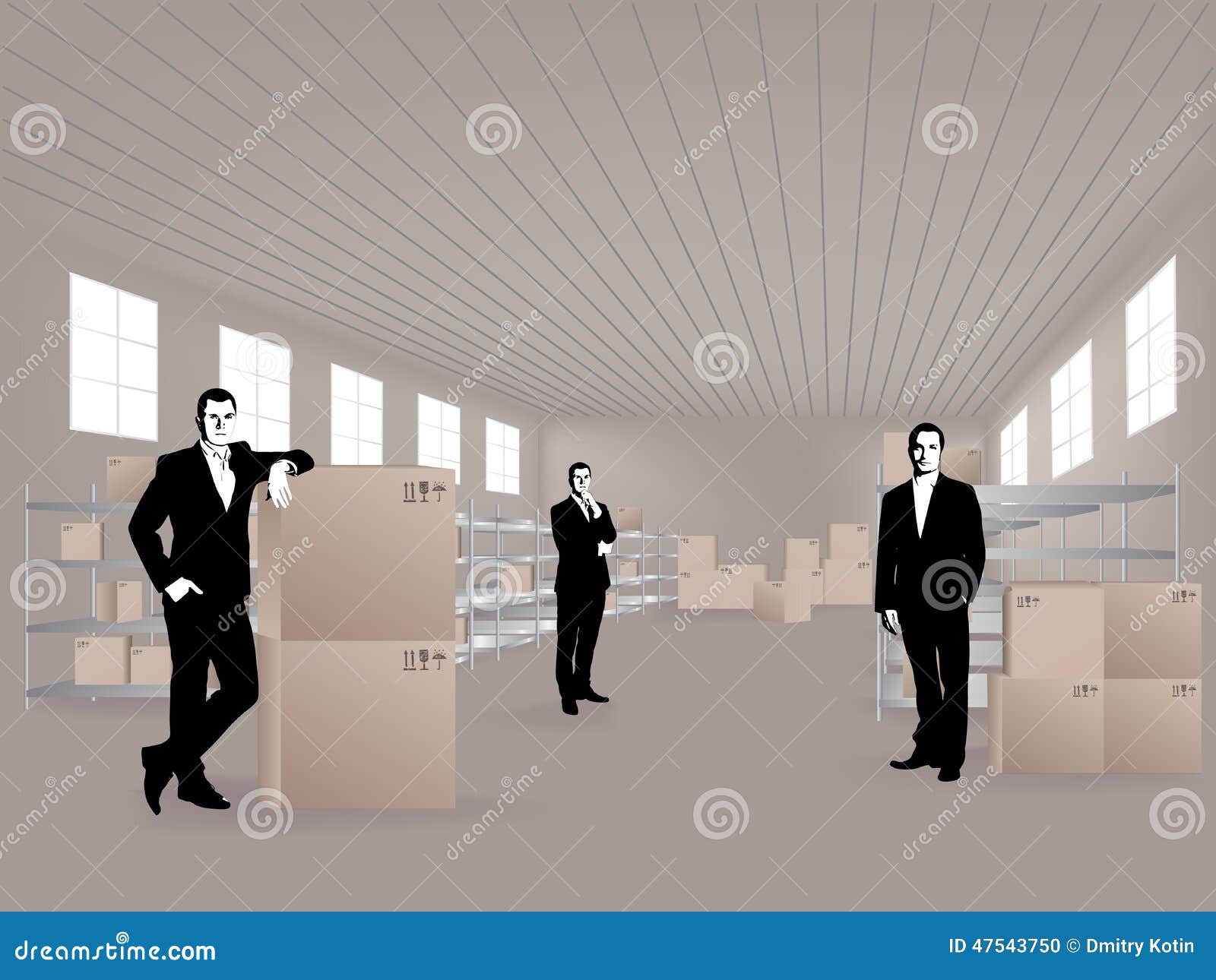 Young men in warehouse stock vector. Illustration of parcel - 47543750
