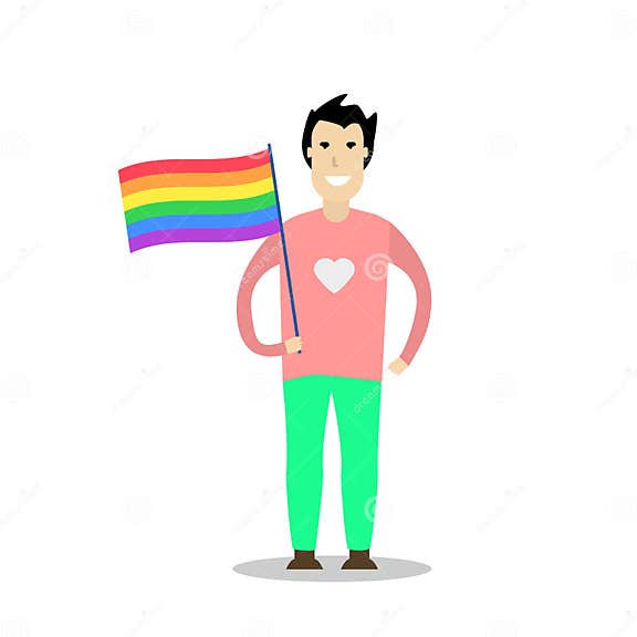 Young Men Wearing A Rainbow T Shirt And Holding A Rainbow Flag