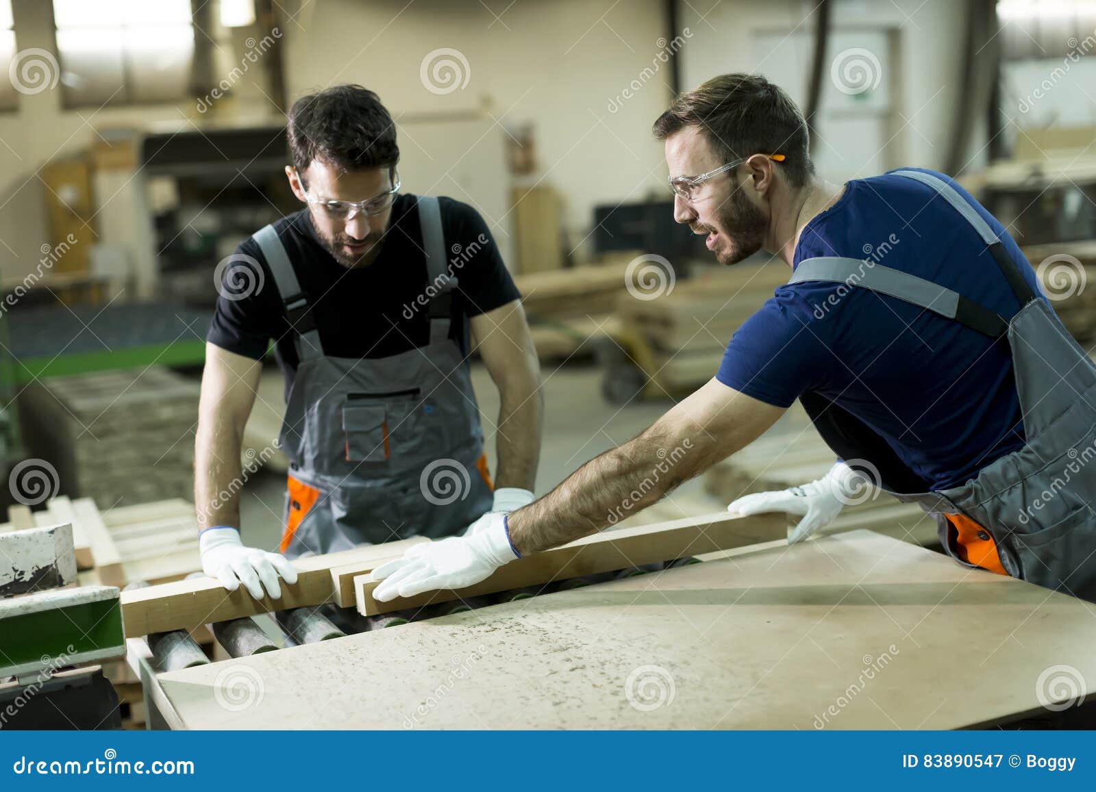 Young Men Working in Lumber Workshop Stock Image - Image of manufacture ...