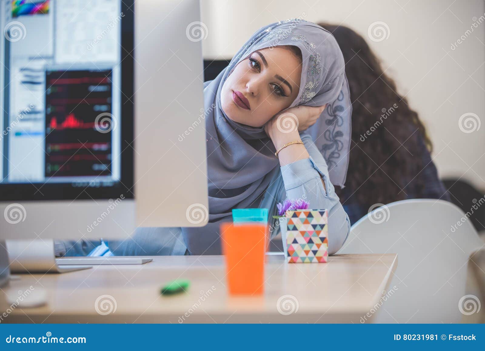 Young Middle Eastern Businesswoman Working in Office Stock Image ...