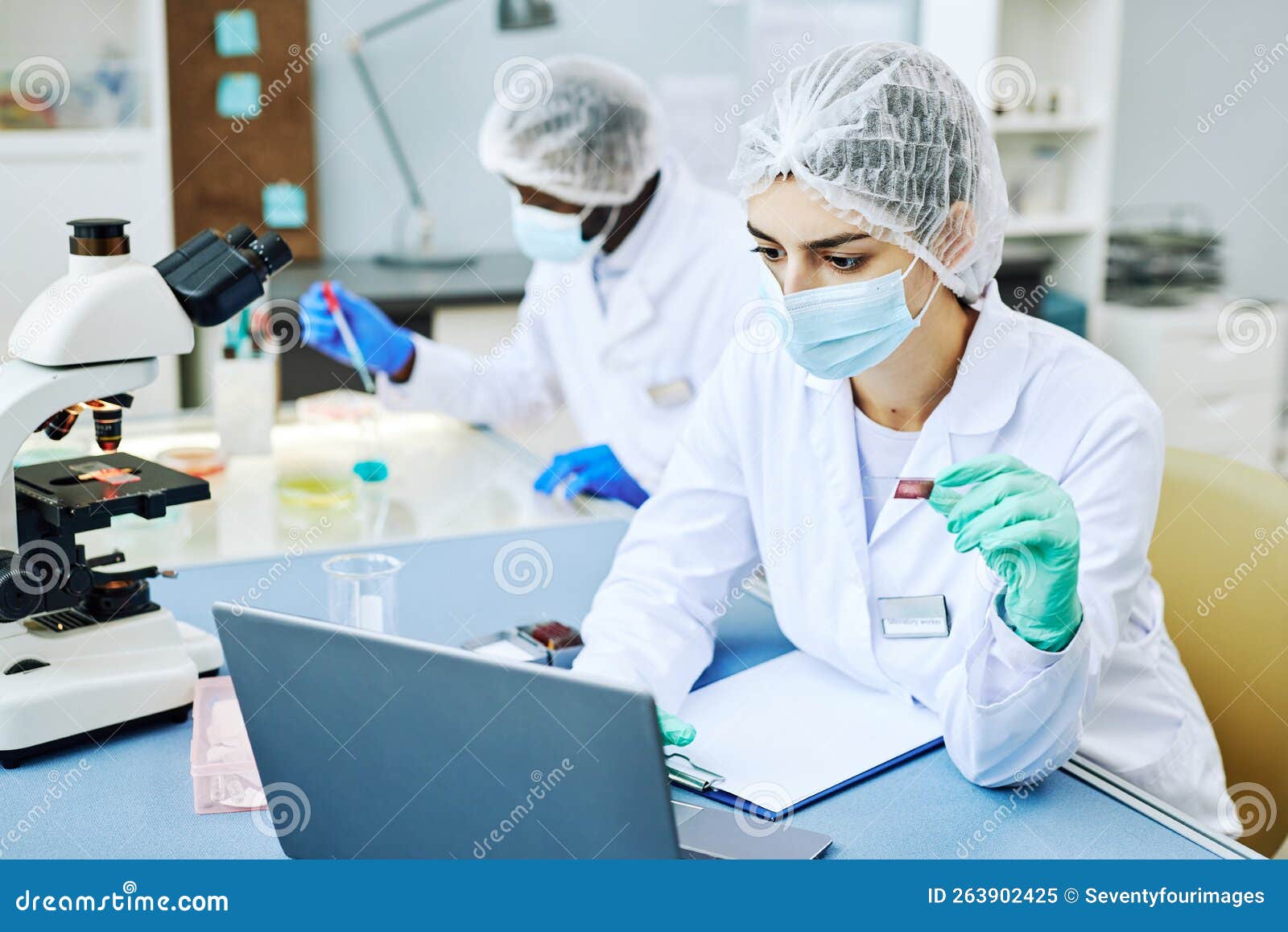 Young Middle Eastern Woman Working in Modern Laboratory and Doing Blood ...