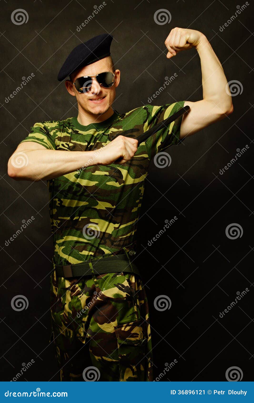 Young Military Man with Nightstick Stock Image - Image of beauty ...