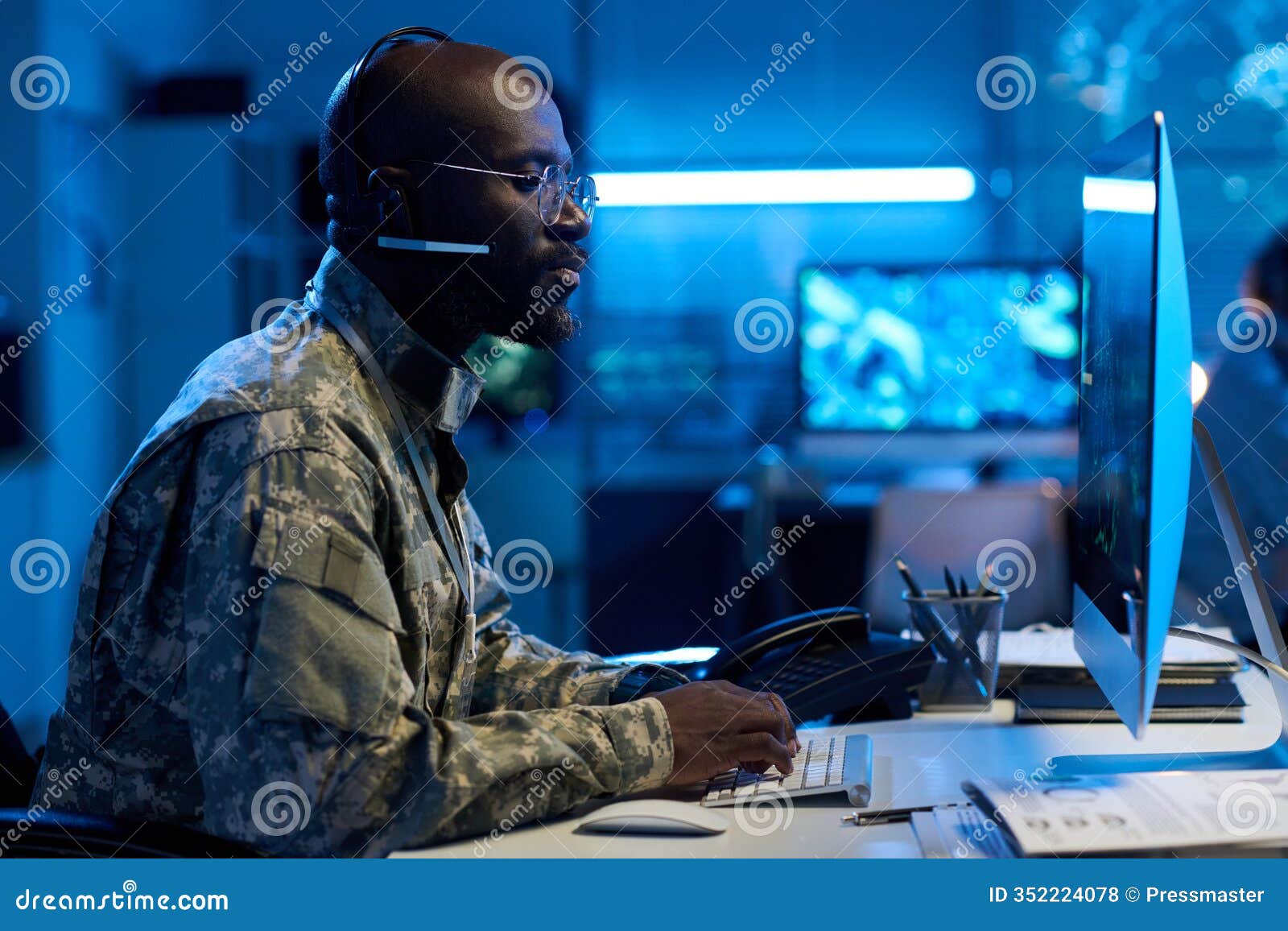Young Military Operator in Uniform Stock Photo - Image of command ...