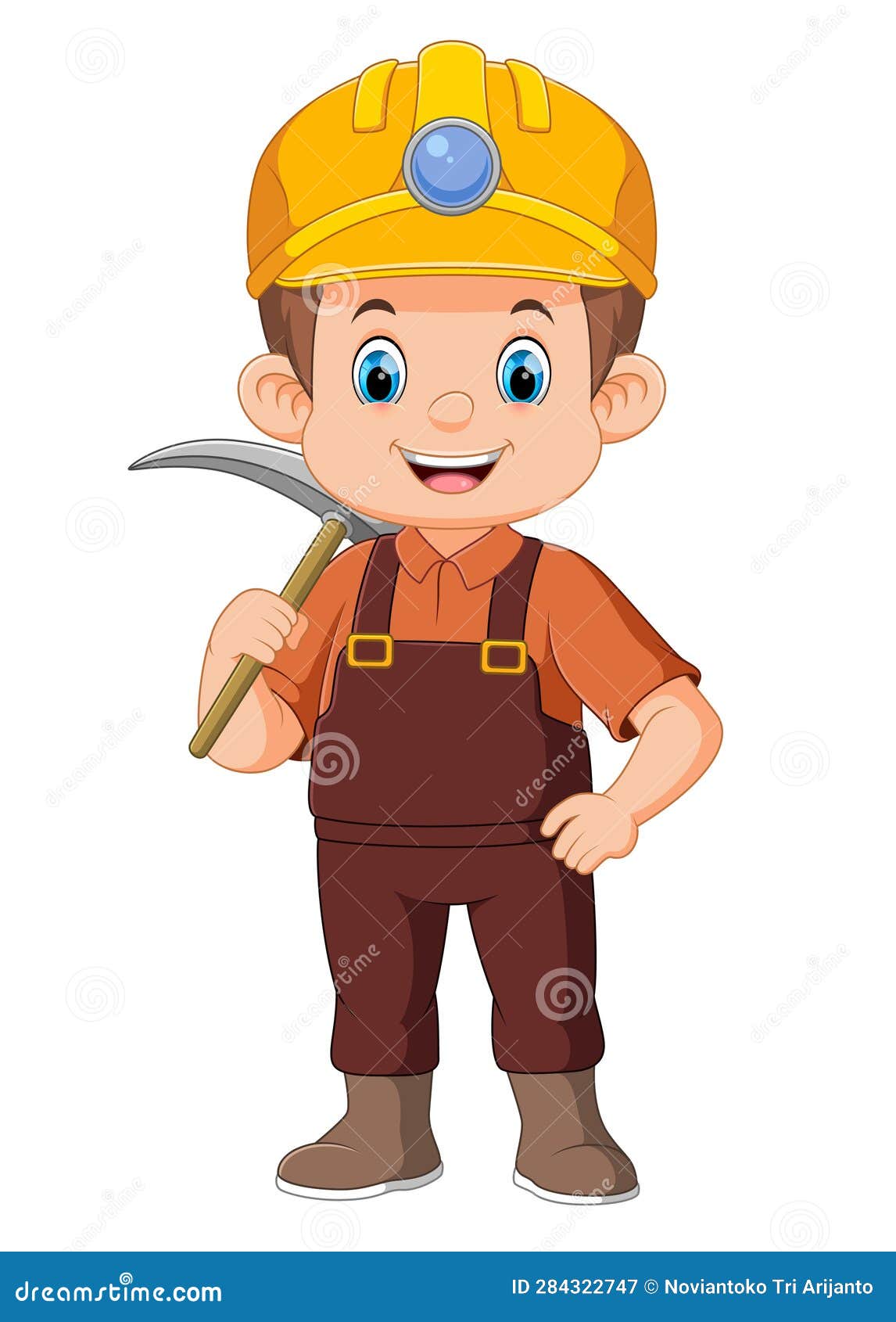 Young Miners Posing with a Pickaxe on His Shoulder and Smiling Happily ...