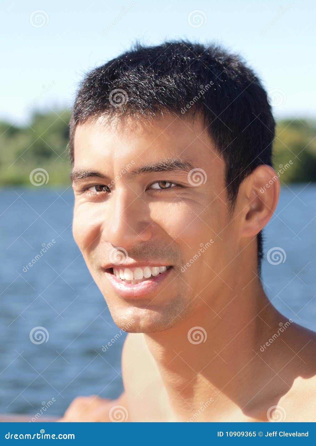 Young Mixed Man Outdoors Portrait at River Stock Image - Image of water ...