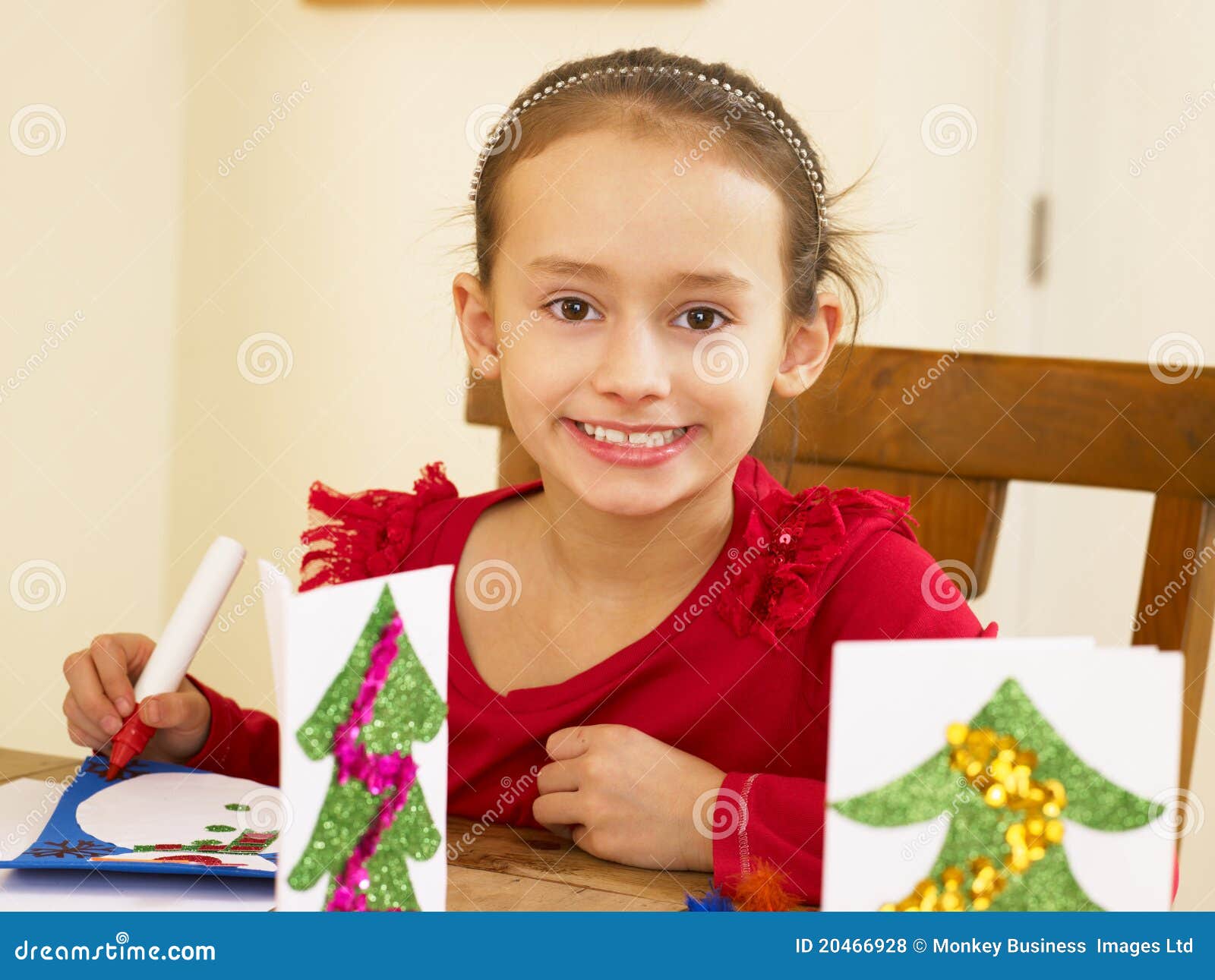 Young Mixed Race Child Making Christmas Cards Stock Photo - Image of ...