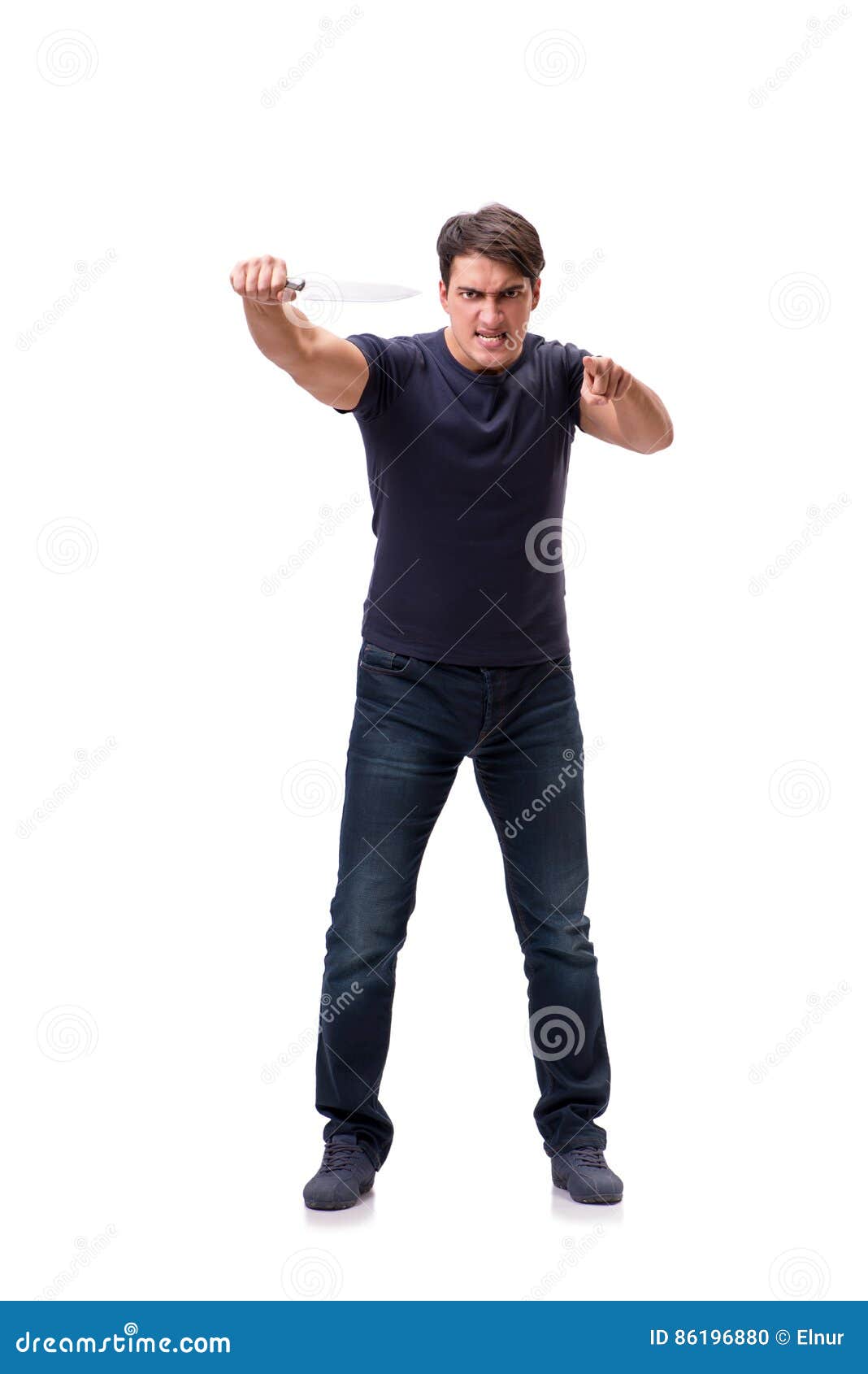 The Young Mobster with Knife Isolated on White Stock Photo - Image of ...