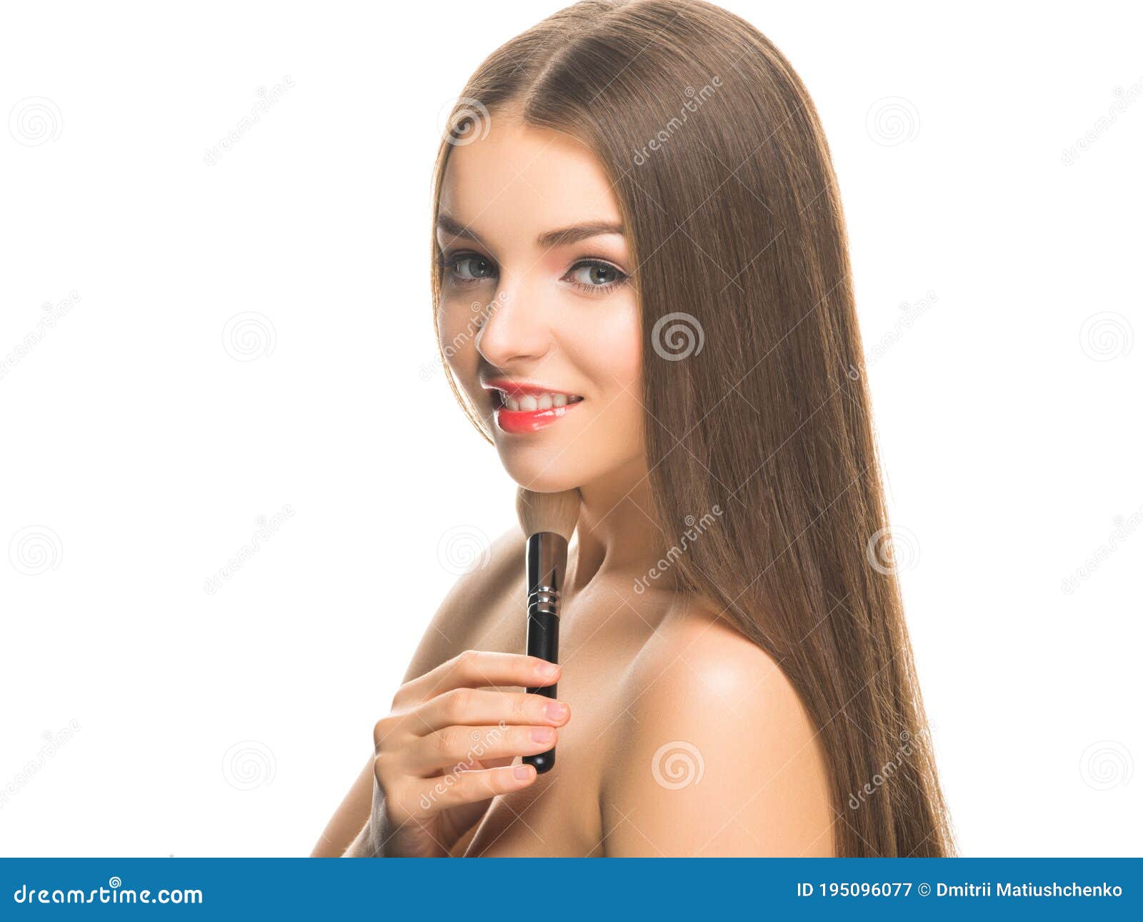 Young Model Applying Makeup with Brush Stock Image - Image of nude ...