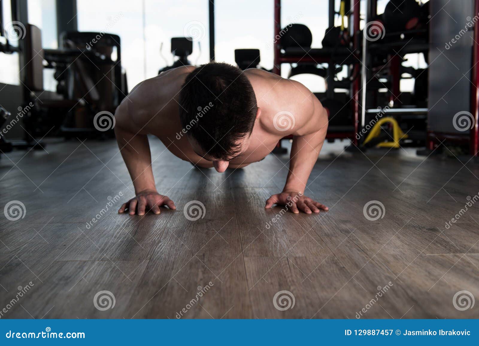 Model Doing Press Ups in Gym Stock Image - Image of athlete, muscles ...