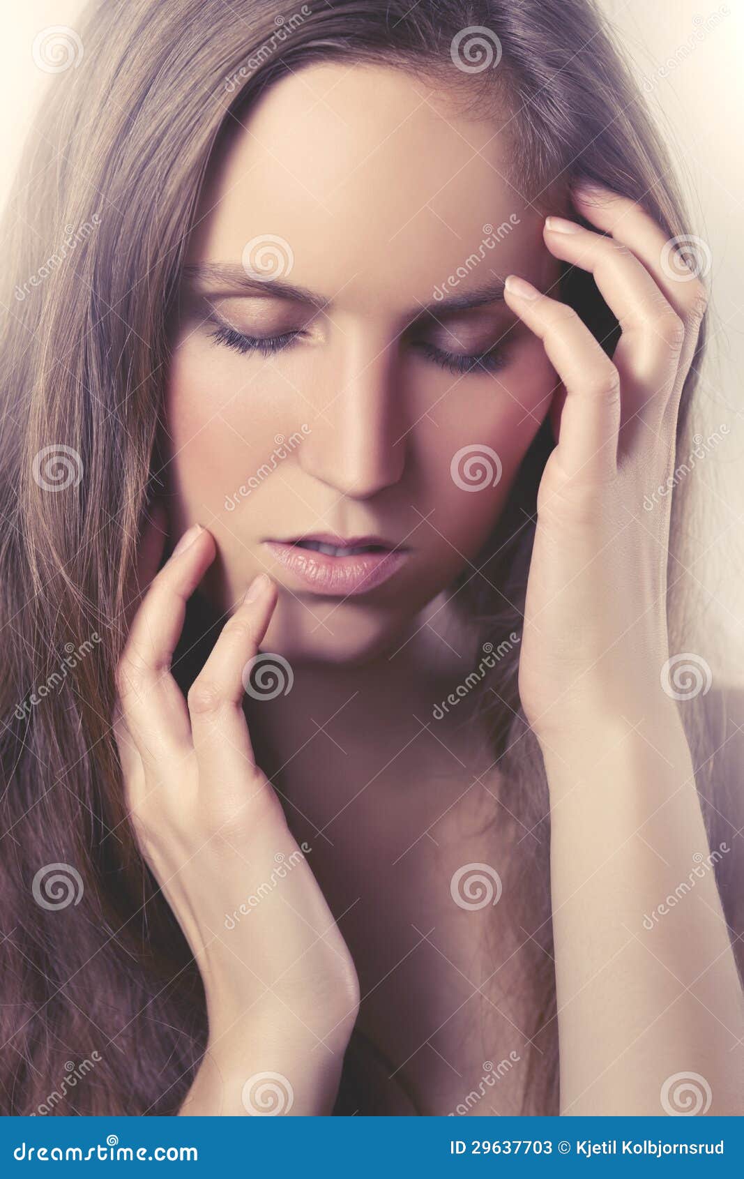 Young Model with Eyes Closed Stock Image - Image of hand, looking: 29637703
