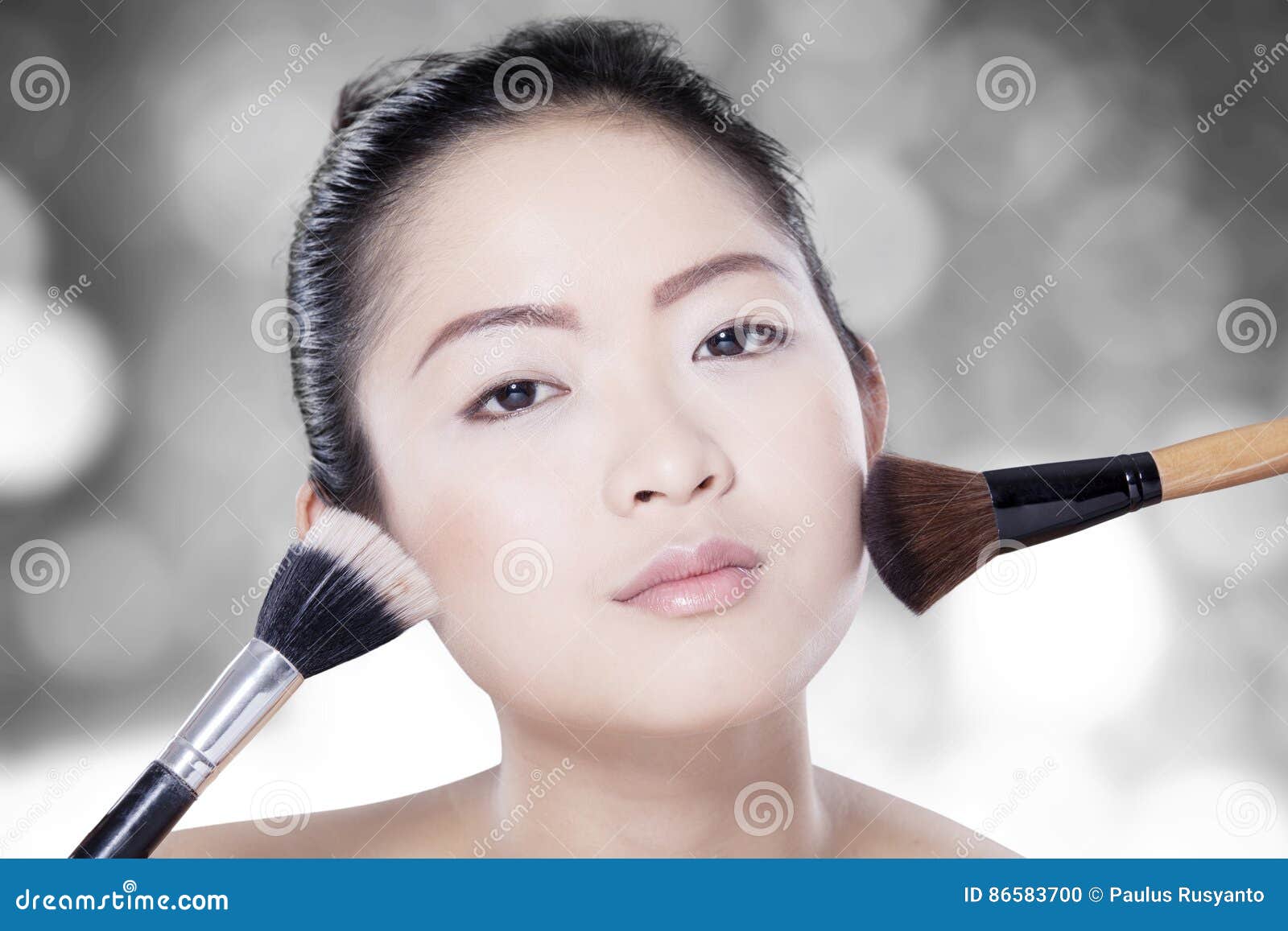 Young Model with Makeup Brush Stock Photo - Image of healthy, asian ...