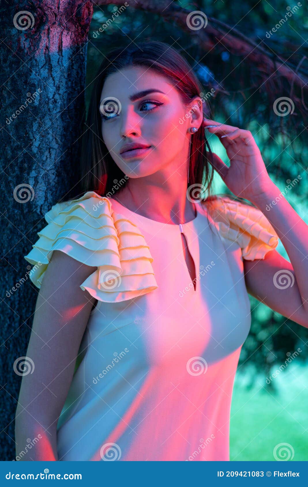 Young Model Posing Next To the Tree Stock Image - Image of face, nature ...