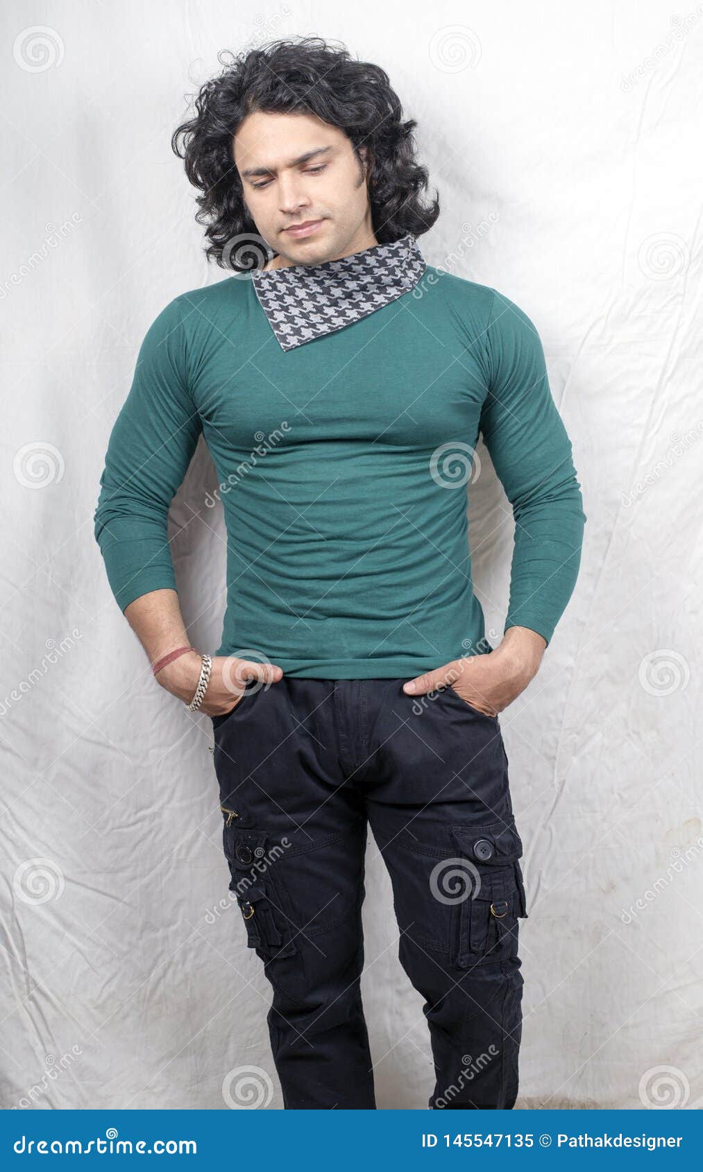 Young Model Wearing Green Tshirt Stock Image - Image of looking, shirt ...