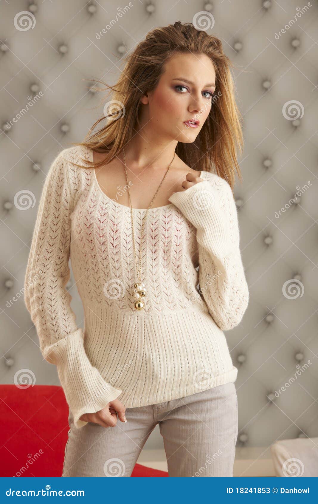 Young Model White Sweater stock image. Image of indoors - 18241853