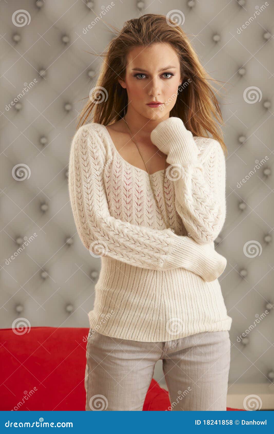 Young Model White Sweater stock photo. Image of home - 18241858