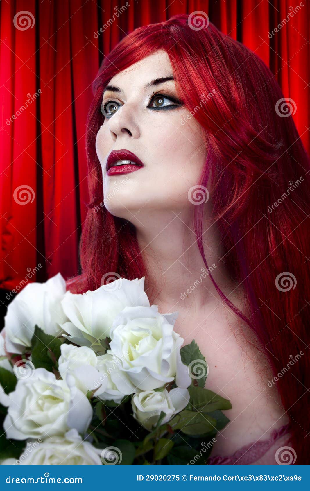 Young Model with Whites Roses Over Cabaret Background Stock Image ...