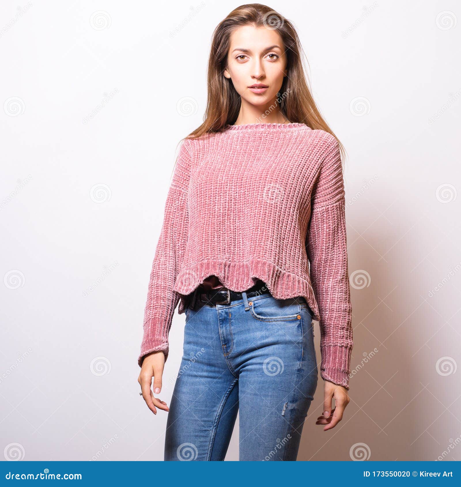 Young Model Woman in Sweater Pose in Studio. Stock Photo - Image of ...