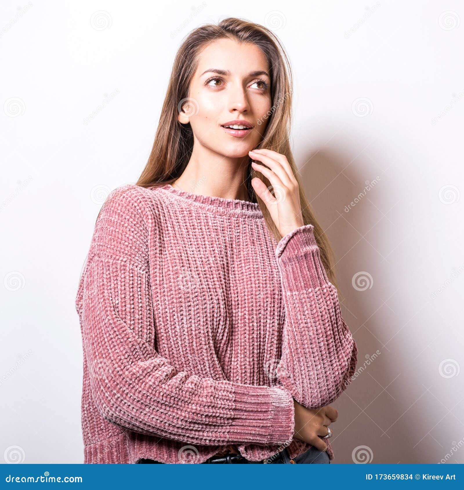 Young Model Woman in Sweater Pose in Studio. Stock Photo - Image of ...