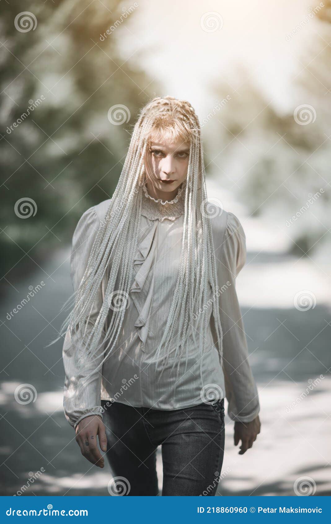 Young Model Woman Walking Down the Road in Stylish Clothes Stock Photo ...