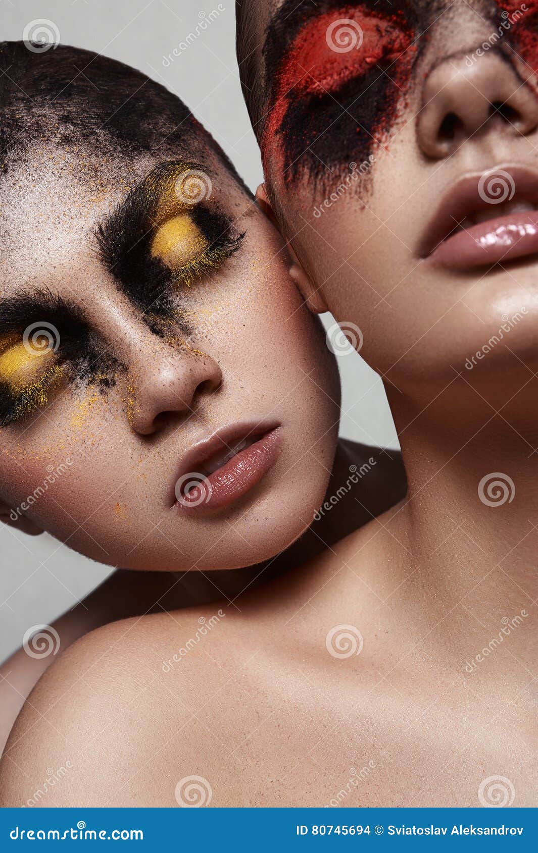 Young Models with Powder on Faces Stock Photo - Image of eyelashes ...