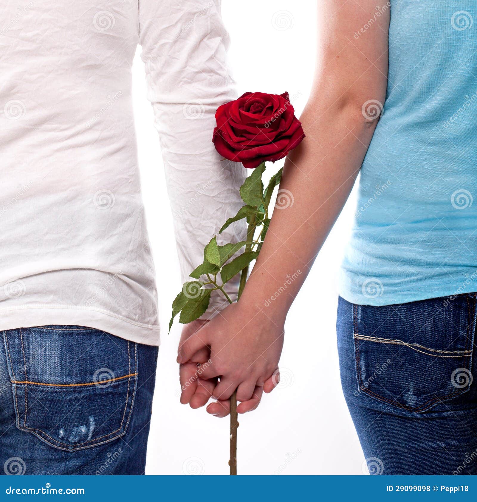 Young Modern Couple with a Rose Stock Photo - Image of copy, hands ...