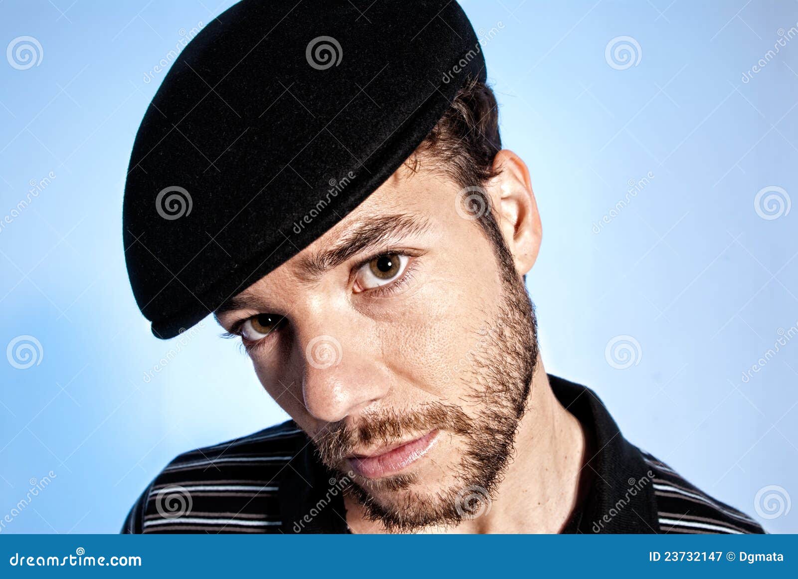 Young Modern Man Portrait Handsome Hat Blue Stock Image - Image of ...