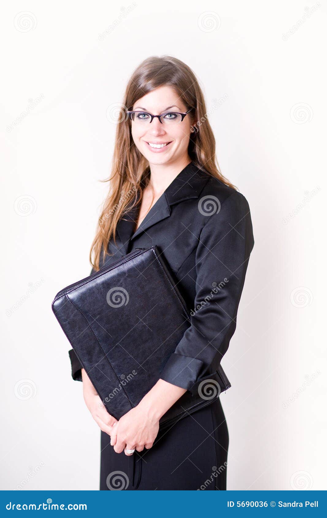 Young Modern Woman Holding Portfolio Smiling. Stock Photo - Image of ...