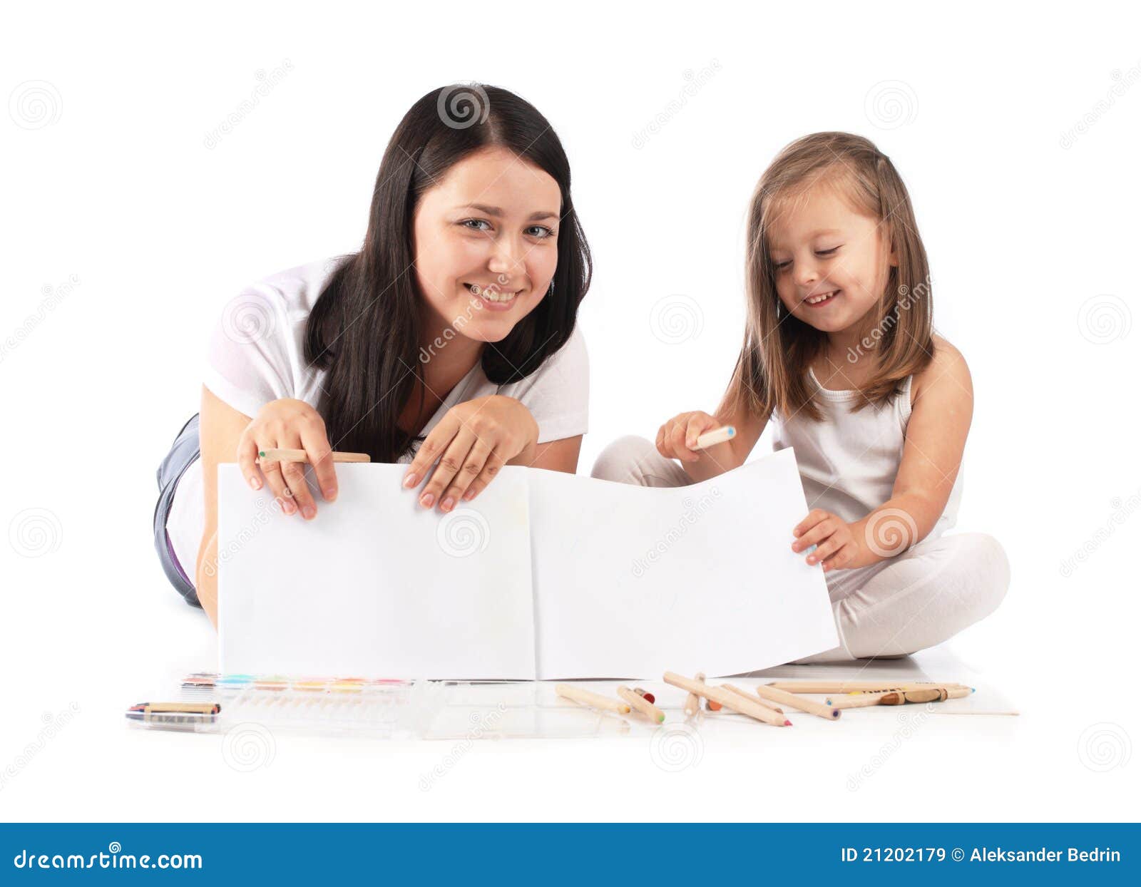 Mom And Daughter Draw A Table Stock Image | CartoonDealer.com #91542679