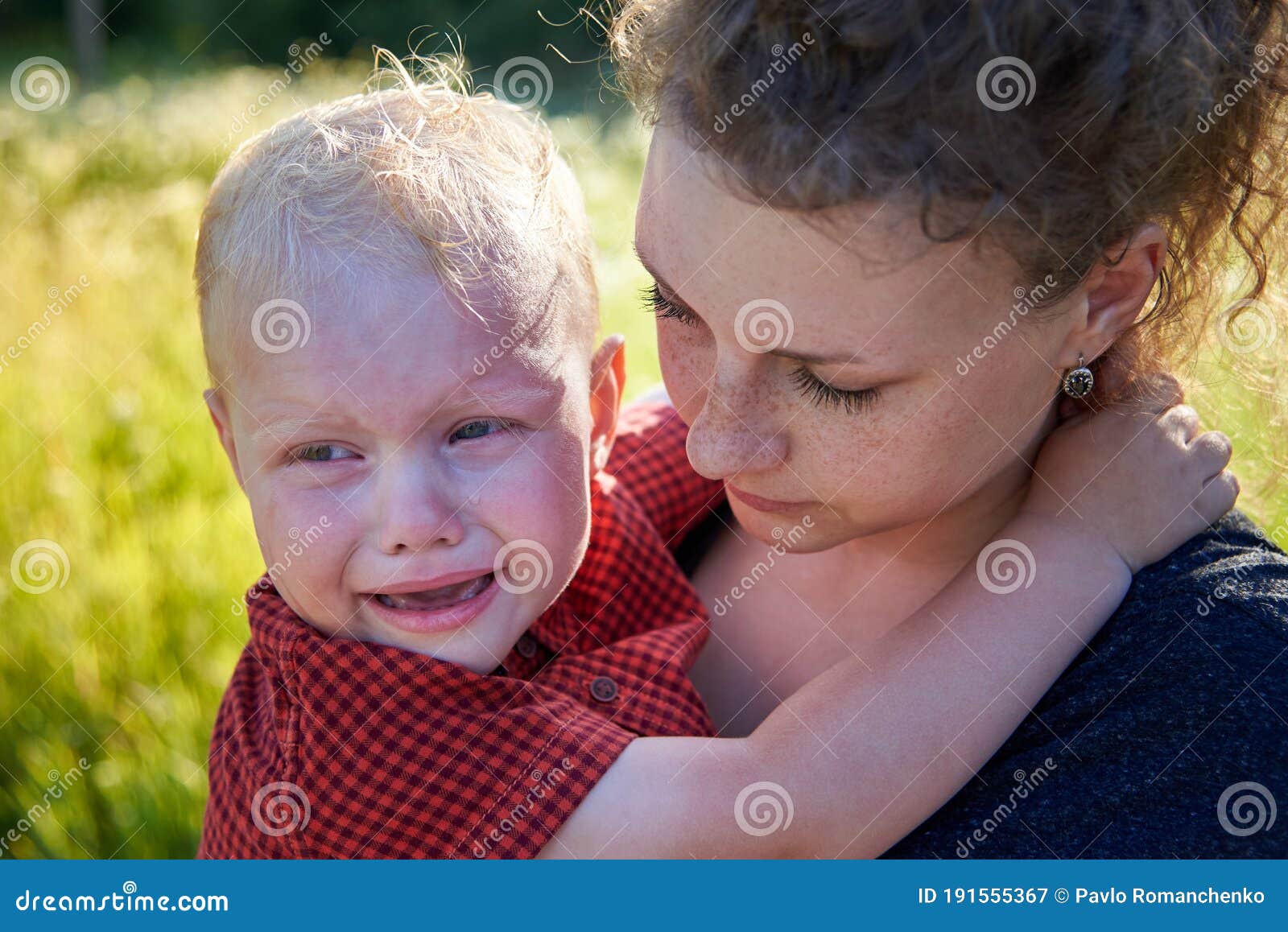Mom Hugs Her Crying Two Years Old Son Stock Image - Image of portrait ...