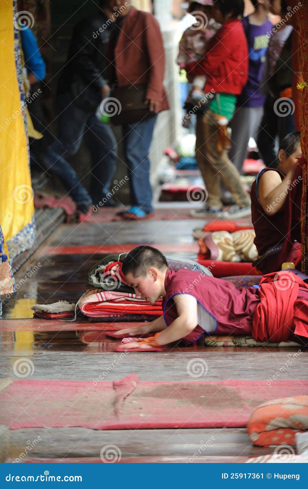 Young Monk Listen To Music Inside The Wat Suan Dok Temple, Chiang Mai ...