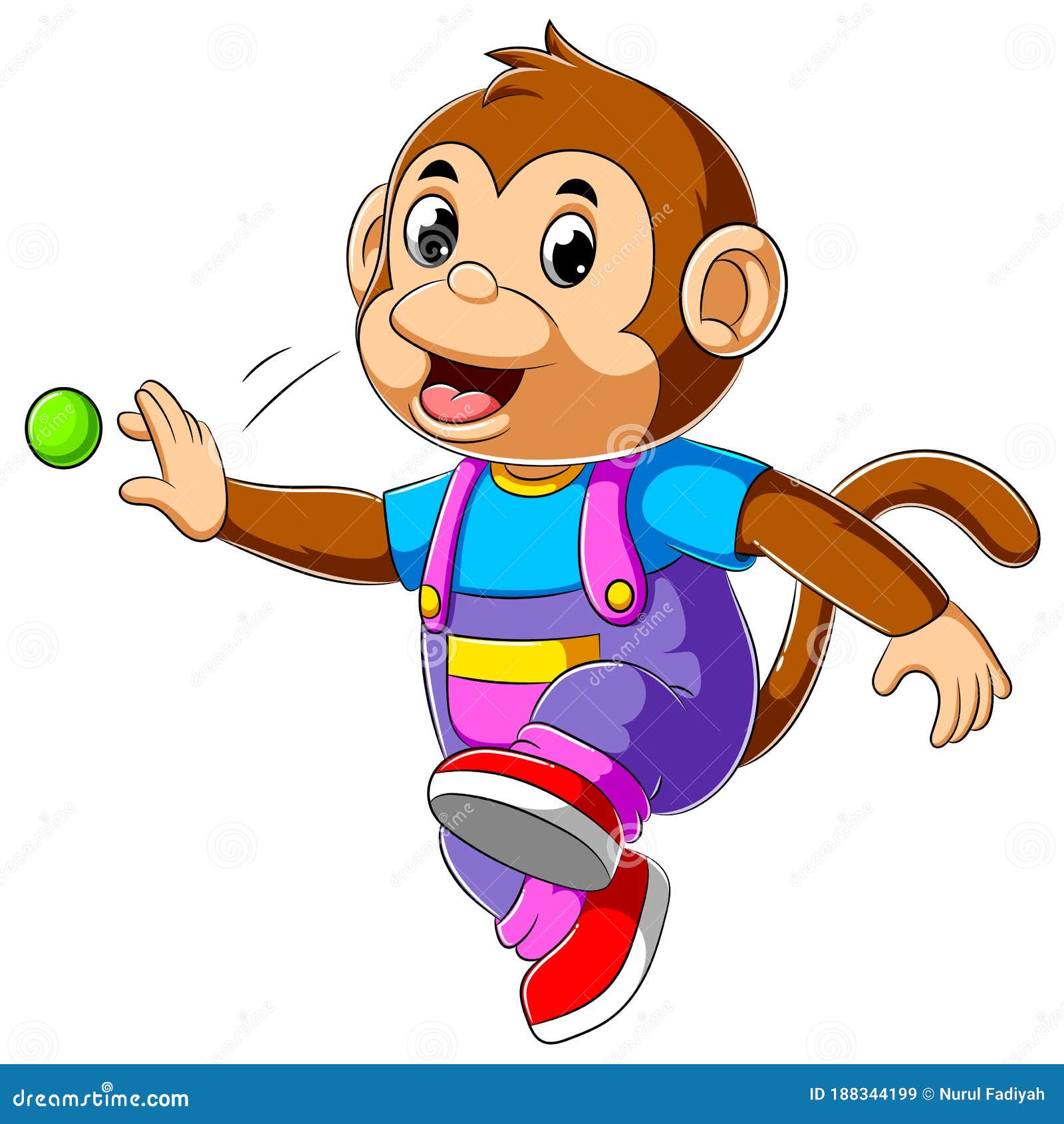 Young Monkey Playing Tennis Ball Stock Vector - Illustration of mammal ...