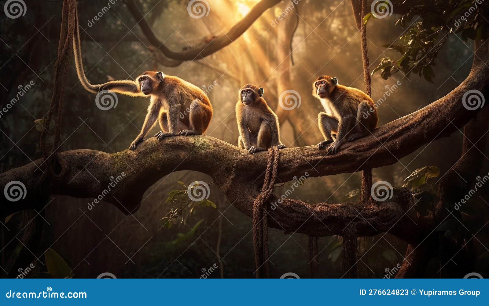 Young Monkey Sitting on Tree Branch, Cute Generated by AI Stock ...