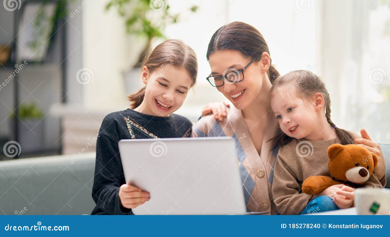 Mother and Children Using a Computer Stock Photo - Image of family ...