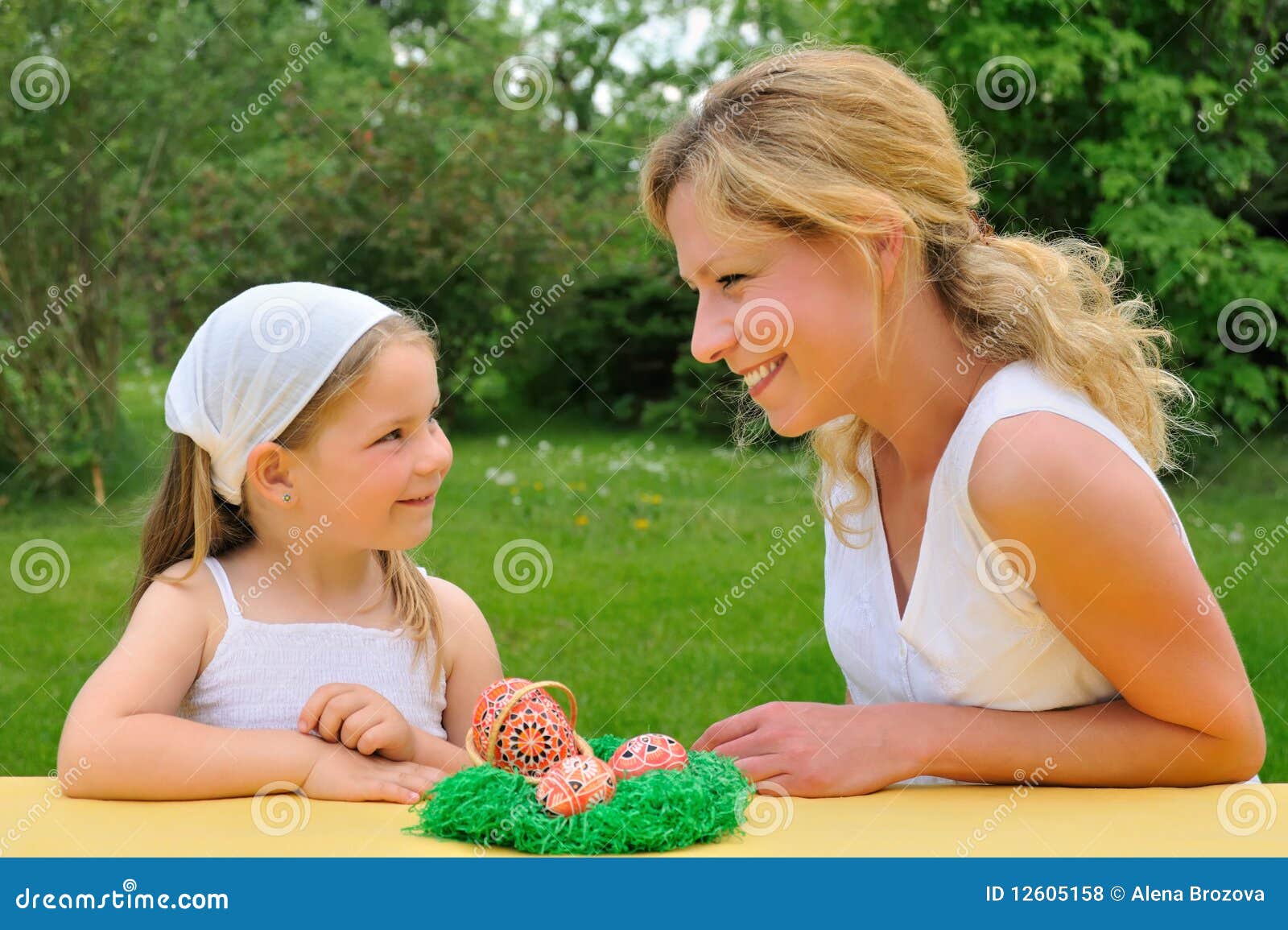 Young Mother and Daughter Having Easter Time Stock Photo - Image of ...
